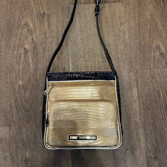 Brahmin | Bags | Brahmin Gold And Navy Blue Snakeskin Bag | Poshmark